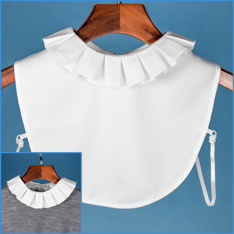 White Pleated Round False Collar Satin Crepe Design for Women Girls ...
