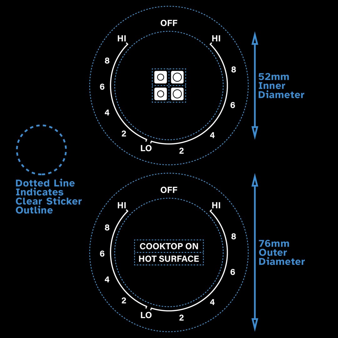 White Print 2 Dials Hi-lo-hi Cooktop Burner Self Adhesive Label Clear ...