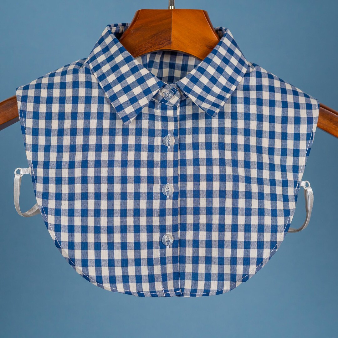 Blue & White Check False Classic Gingham Cotton Collar Design for Women ...
