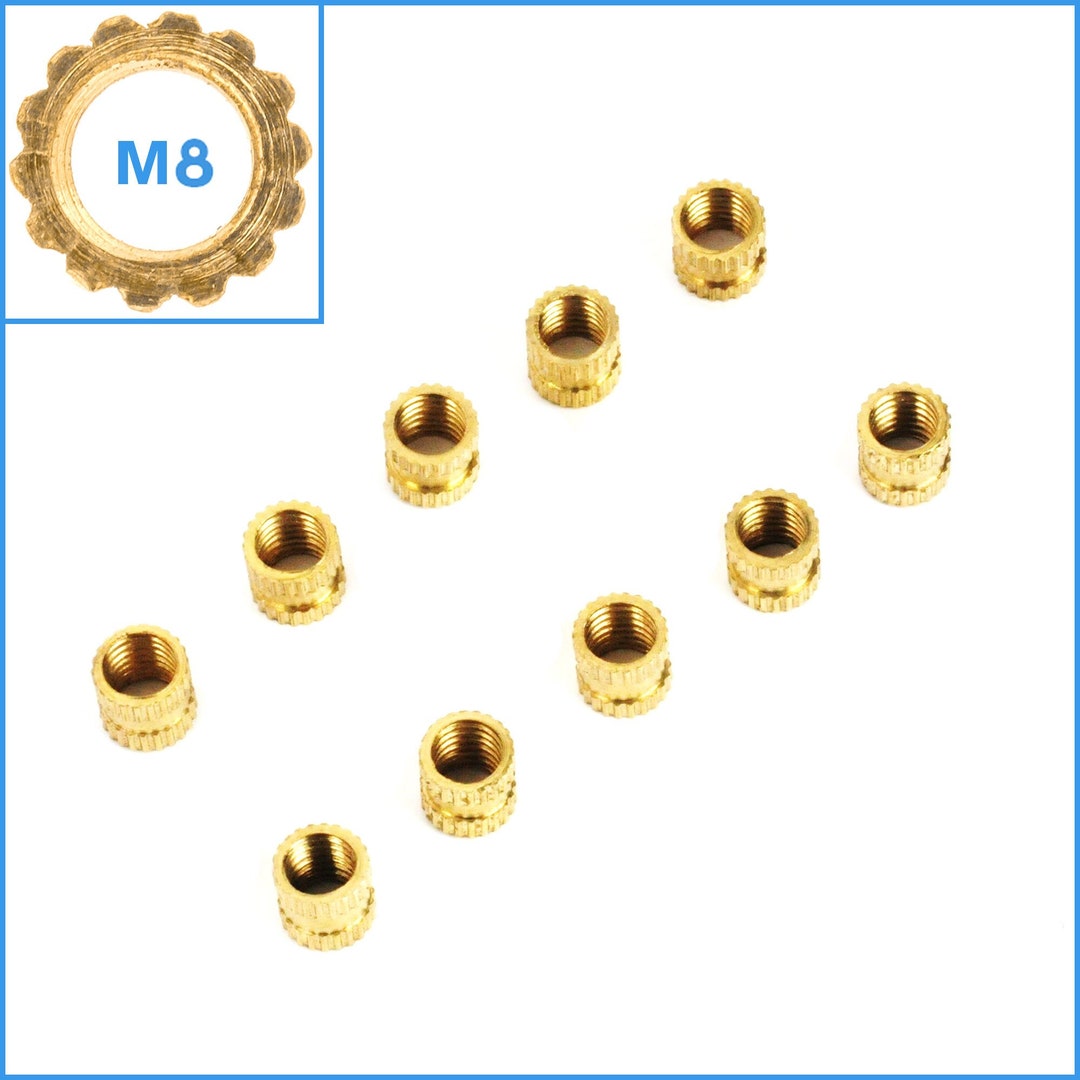 10pcs M8 Thread 8mm X 10mm Knurled Nuts Solid Brass Hand Tighten Double ...