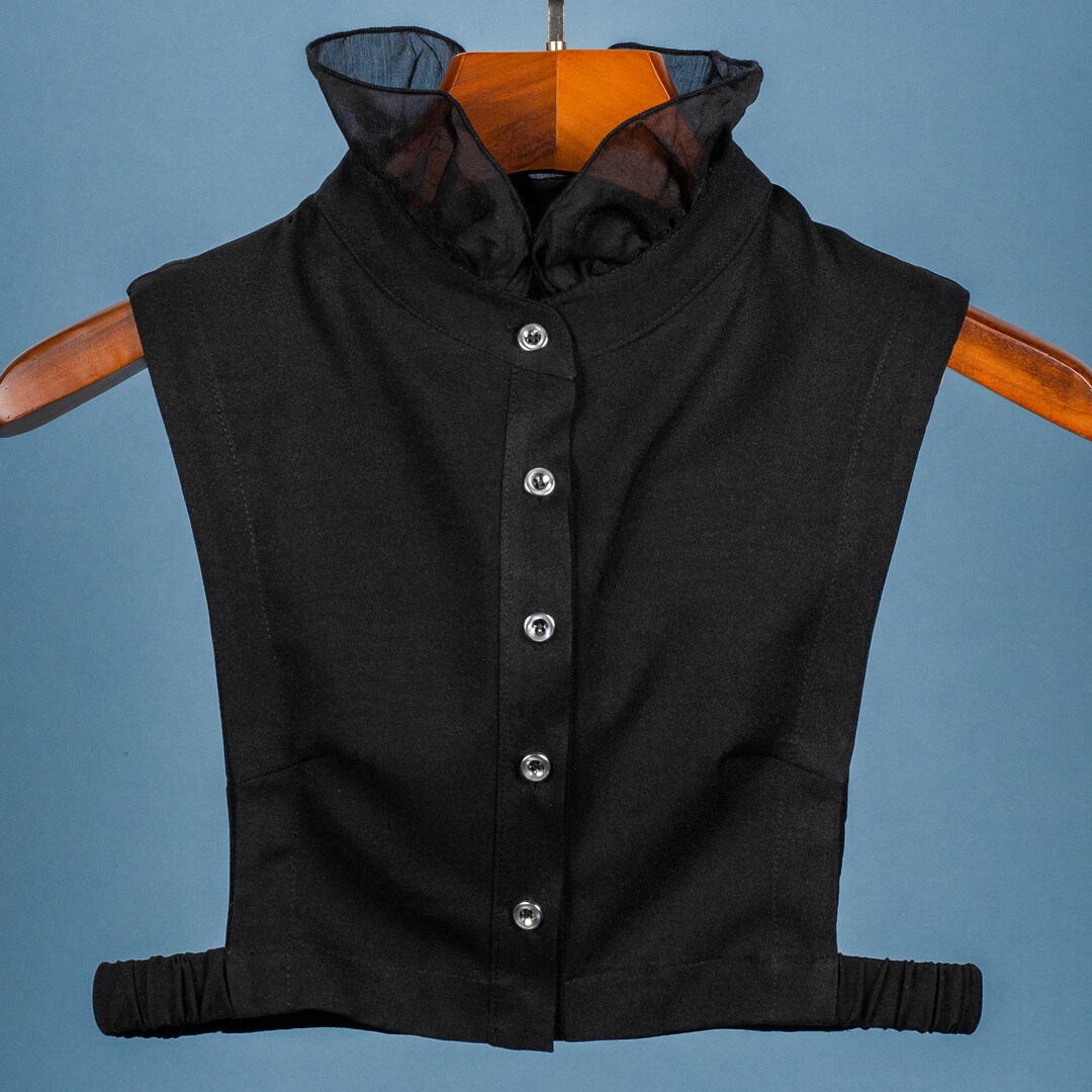 Black Ruffle Classic Satin False Upright Collar Design for Women Girls ...