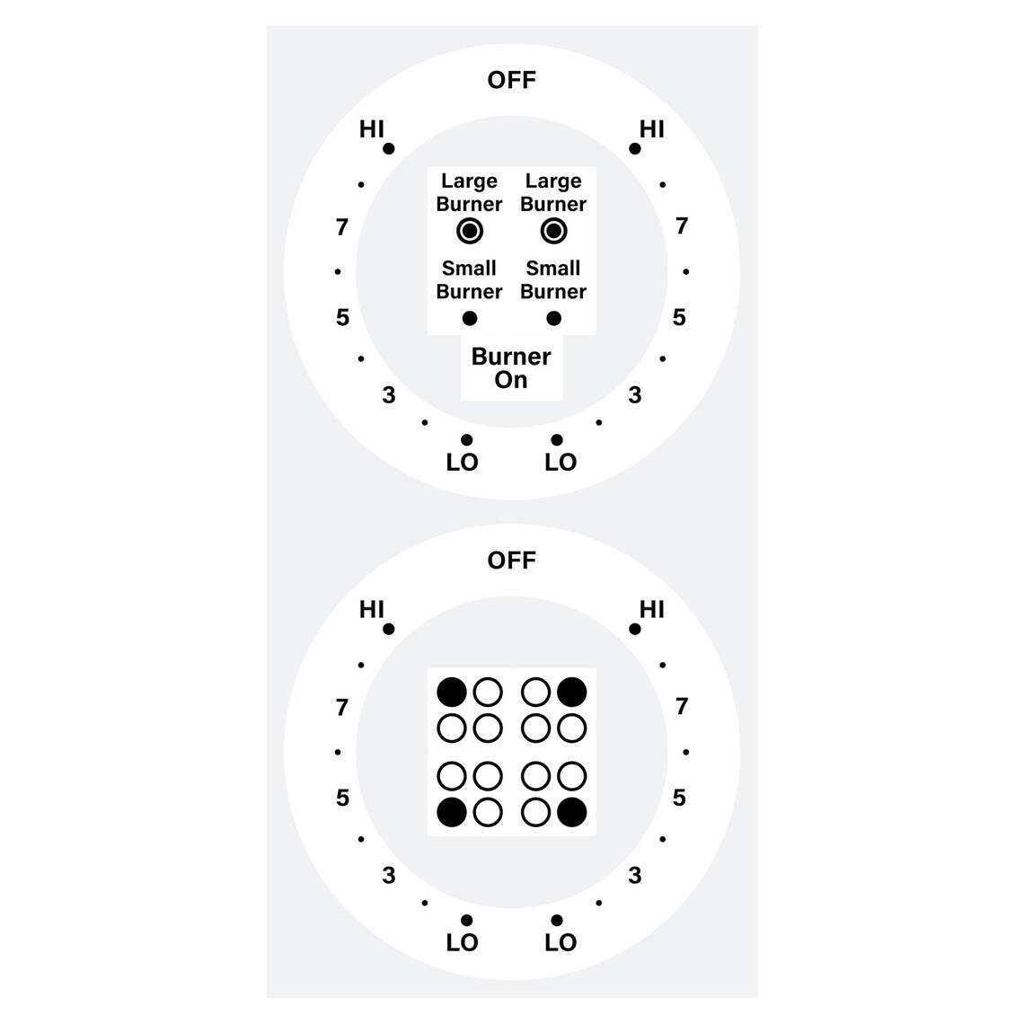 2 Dials Hi-lo Lo-hi Cooktop Burner Self Adhesive Label - Black Print ...