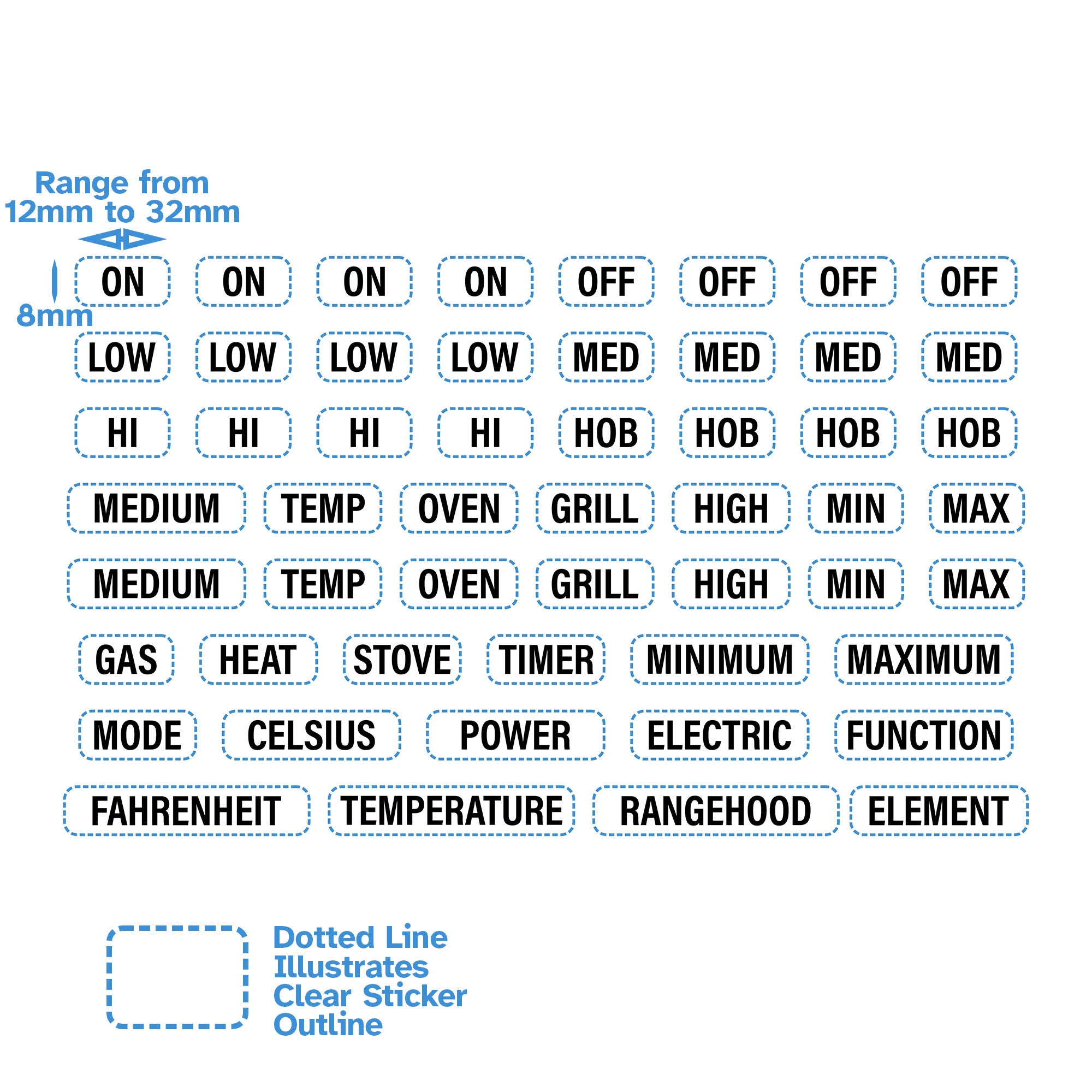 Black Text Lettering Major Functions Oven Stove Label Stickers for Hob ...