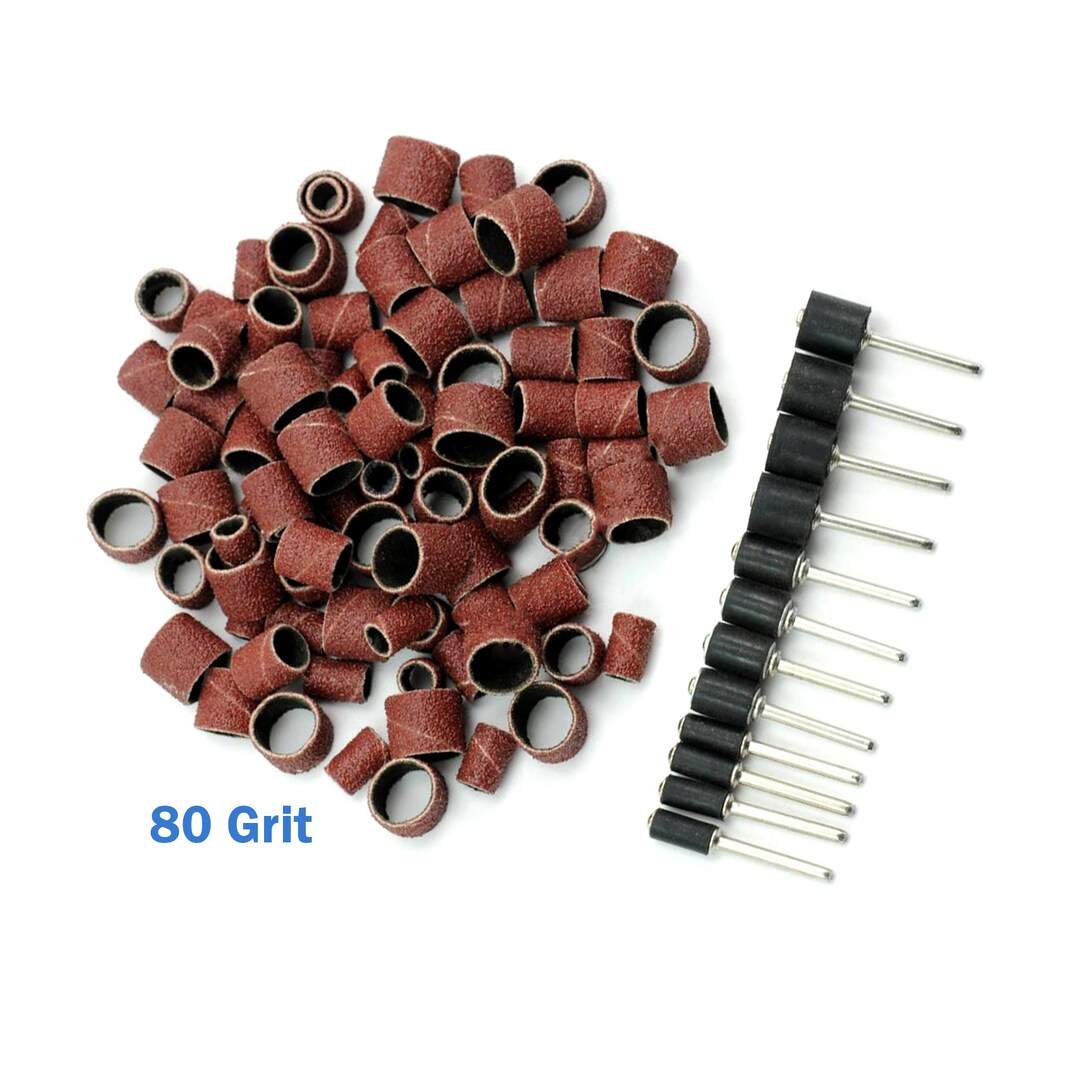 90pcs 3 Sizes 80 Grit Sanding Band 12pcs Rubber Mandrel Drum 3mm Shank ...