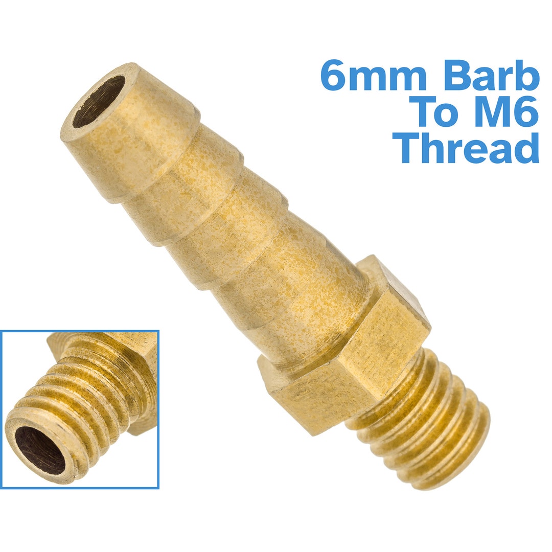 Brass Fitting 6mm Barb M6 Metric Male Thread Hose Tail End Threaded Pipe Connector Joint Adapter ...