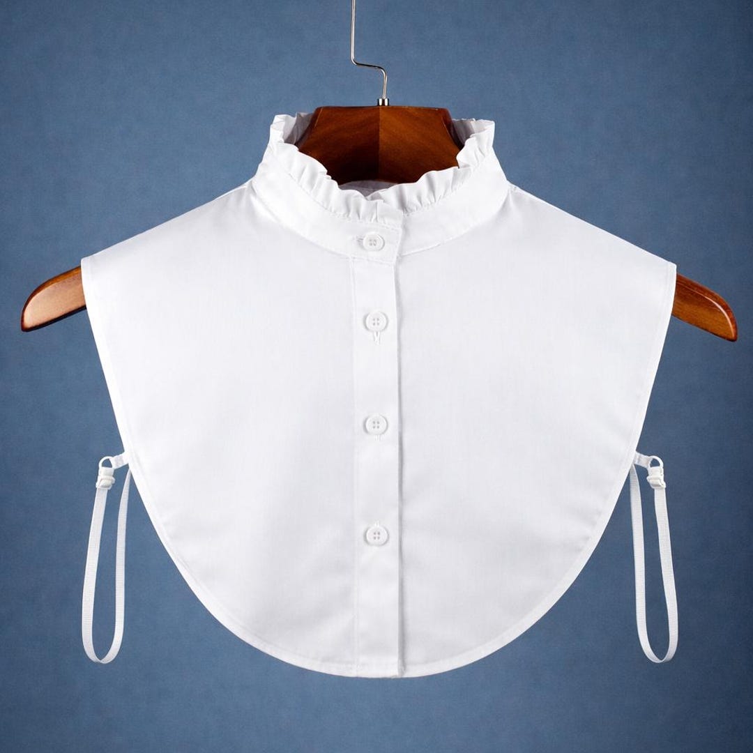 White Upright Collar Classic Cotton Ruffle False Design for Women Girls ...
