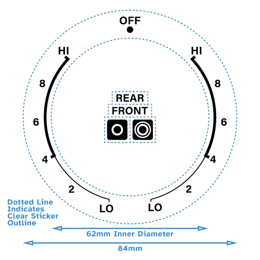 1x Large Dial Hi-lo Lo-hi Dual Burner 62mm 2.5" Label - Black Print ...