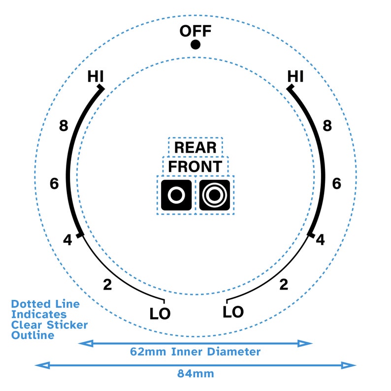 1x Large Dial Hi-lo Lo-hi Dual Burner 62mm 2.5" Label - Black Print ...