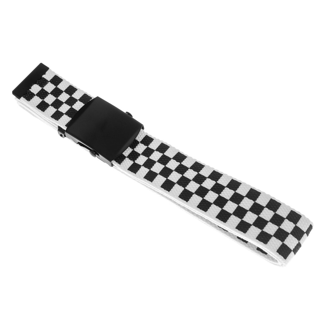White With Black Check Canvas Belt 110cm X 38mm Metal Buckle & Clasp ...