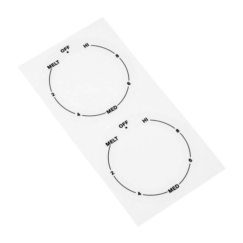 2 Dials Melt-med-hi AC/CCW Cooktop Burner Label - Black Print Clear ...
