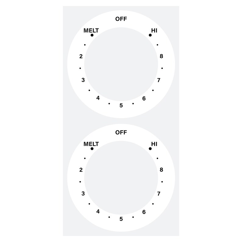 2 Dials Off-melt-hi AC/CCW Cooktop Burner Adhesive Label - Black Print ...