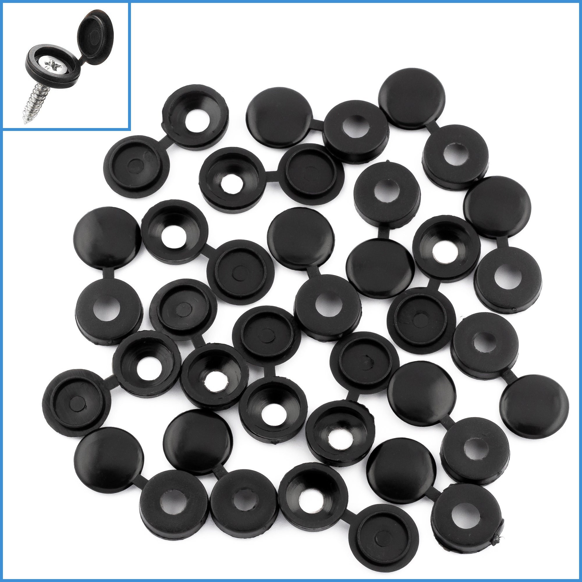 20pcs Black Plastic Screw Cap Hinged Button Cover for Hide Flat or Pan ...