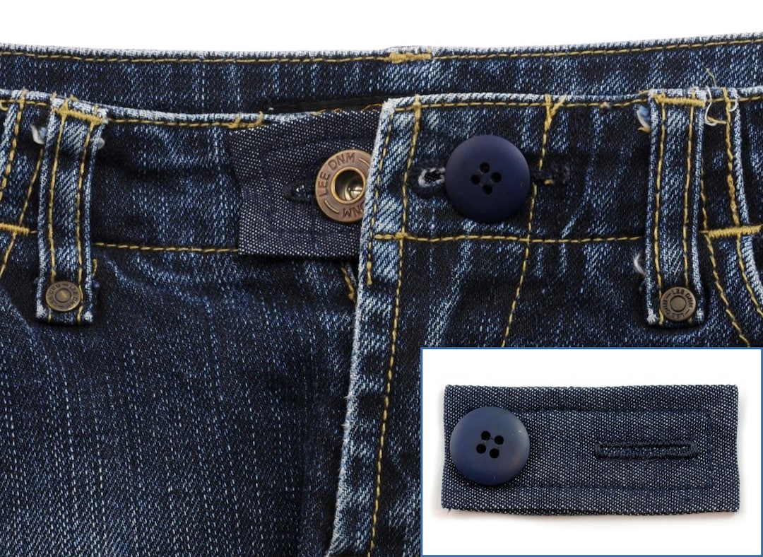 Blue Denim & Blue Button Waist Line Extender - for Pants Shorts Jeans ...