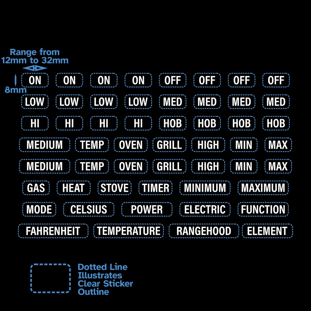 White Text Lettering Major Functions Oven Stove Label Stickers for Hob ...