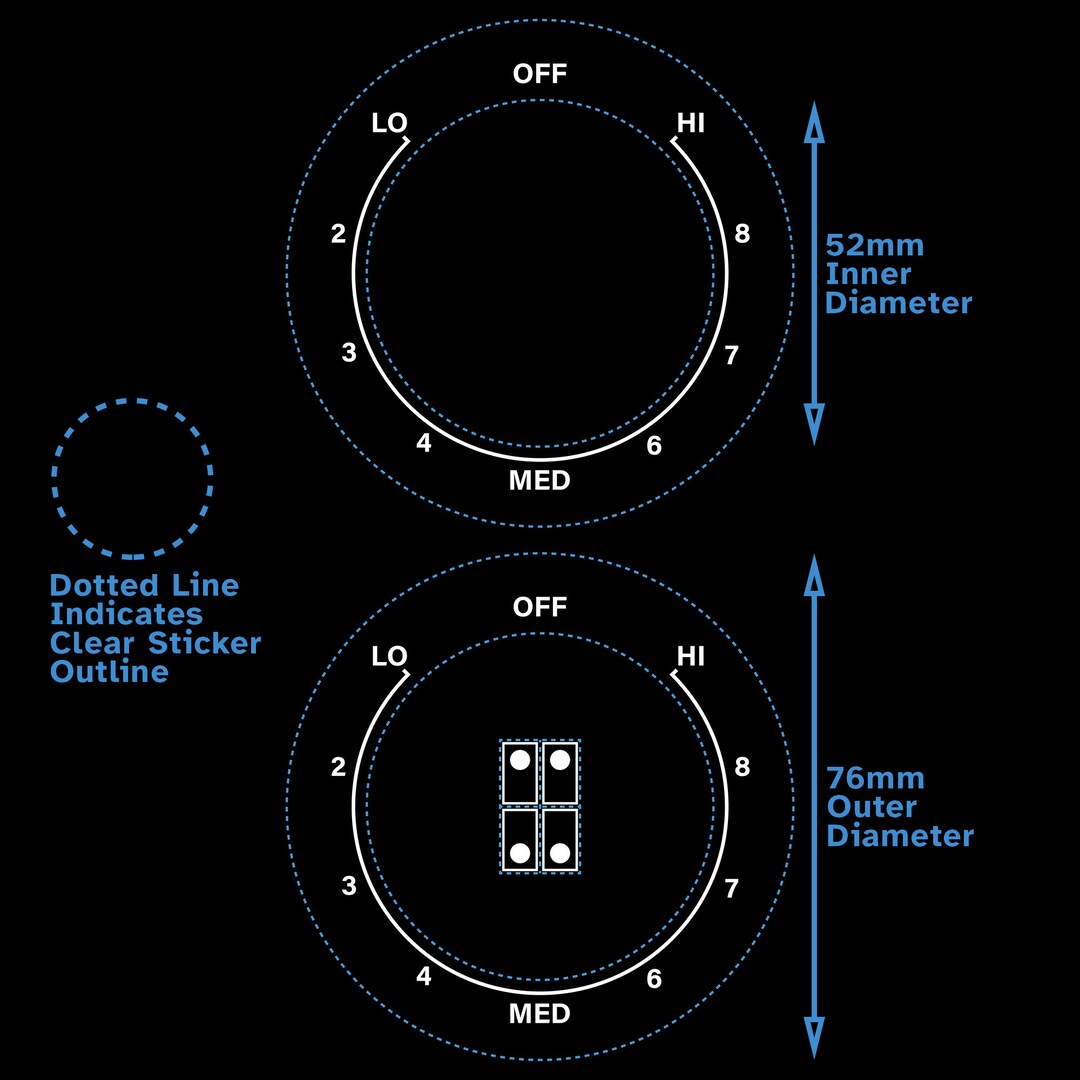 White Print 2 Dials Lo-med-hi AC/CCW Cooktop Burner Adhesive Label ...