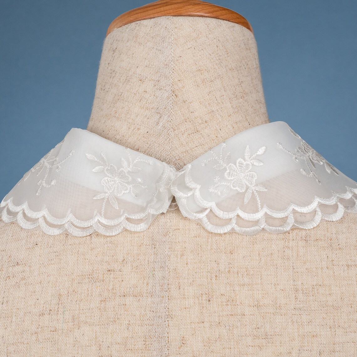 White False Peter Pan Embroidered Round Sheer Chiffon Collar Design for ...