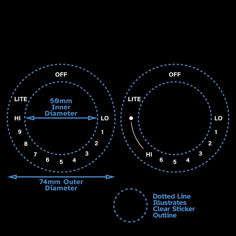 White Print 2 Dials Lite hi 6-1 9-1 Lo AC/CCW 50mm 2 Label Clear ...