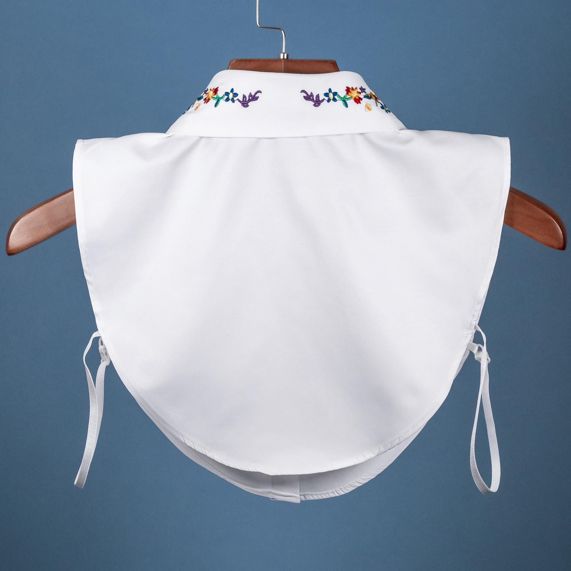 White False Round Peter Pan Embroidered Cotton Collar Floral Design for ...