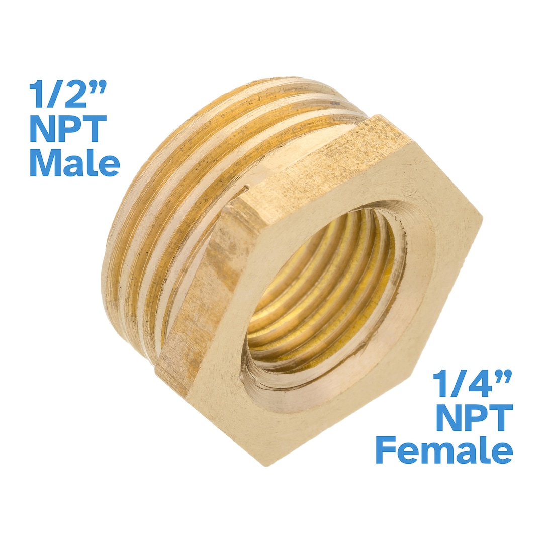1/2" NPT Male to 1/4" NPT Female Brass Pipe Reducer Low Profile 11mm ...