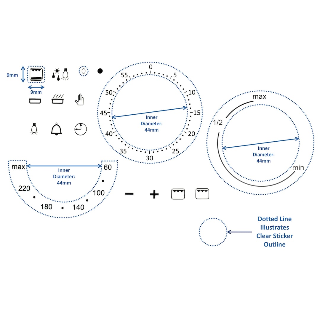 Black Text 3 Dial Types & Symbols Oven Cooker Temperature Timer and ...