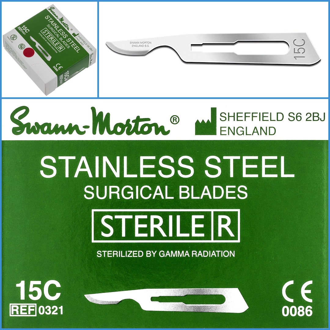 100pcs No. 15C Swann Morton Stainless Steel Box Sealed Sterile Scalpel ...