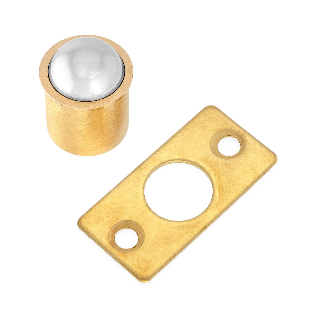 1 Set 16.5mm Brass Plated Ball Catch With Strike Plate Cabinet Sliding ...