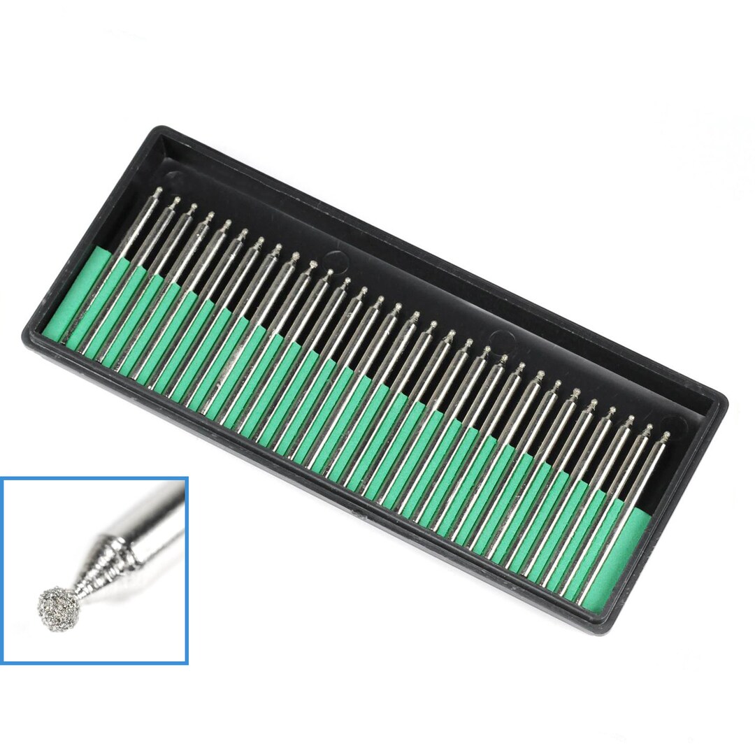 30pcs 1.5mm Ball Head Diamond Mounted Burr 3mm Shank Polishing Grinding ...