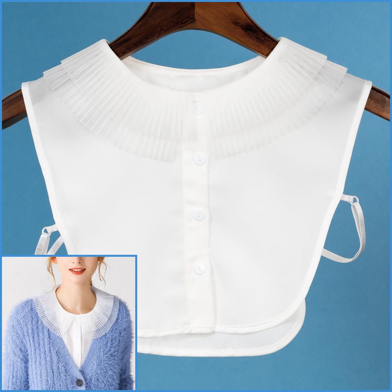 White False Peter Pan Sheer Ruffle Pleated Fan Round Collar Crepe Body ...