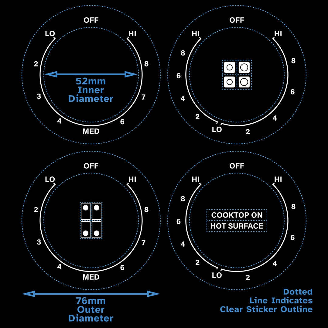 White Print 4 Dials Set Lo-med-hi Hi-lo-hi AC/CCW Cooktop 4 Hob Burner ...