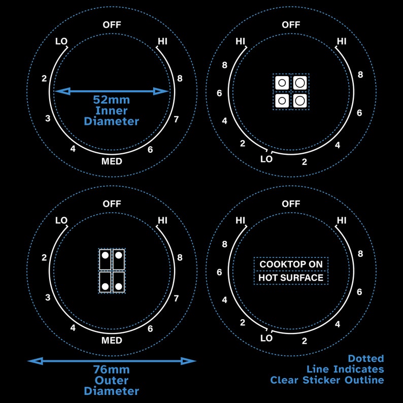 White Print 4 Dials Set Lo-med-hi Hi-lo-hi AC/CCW Cooktop 4 Hob Burner ...