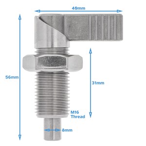 1pc M16 X 8mm Lever Indexing Spring Plunger With Stop Notch Stainless ...