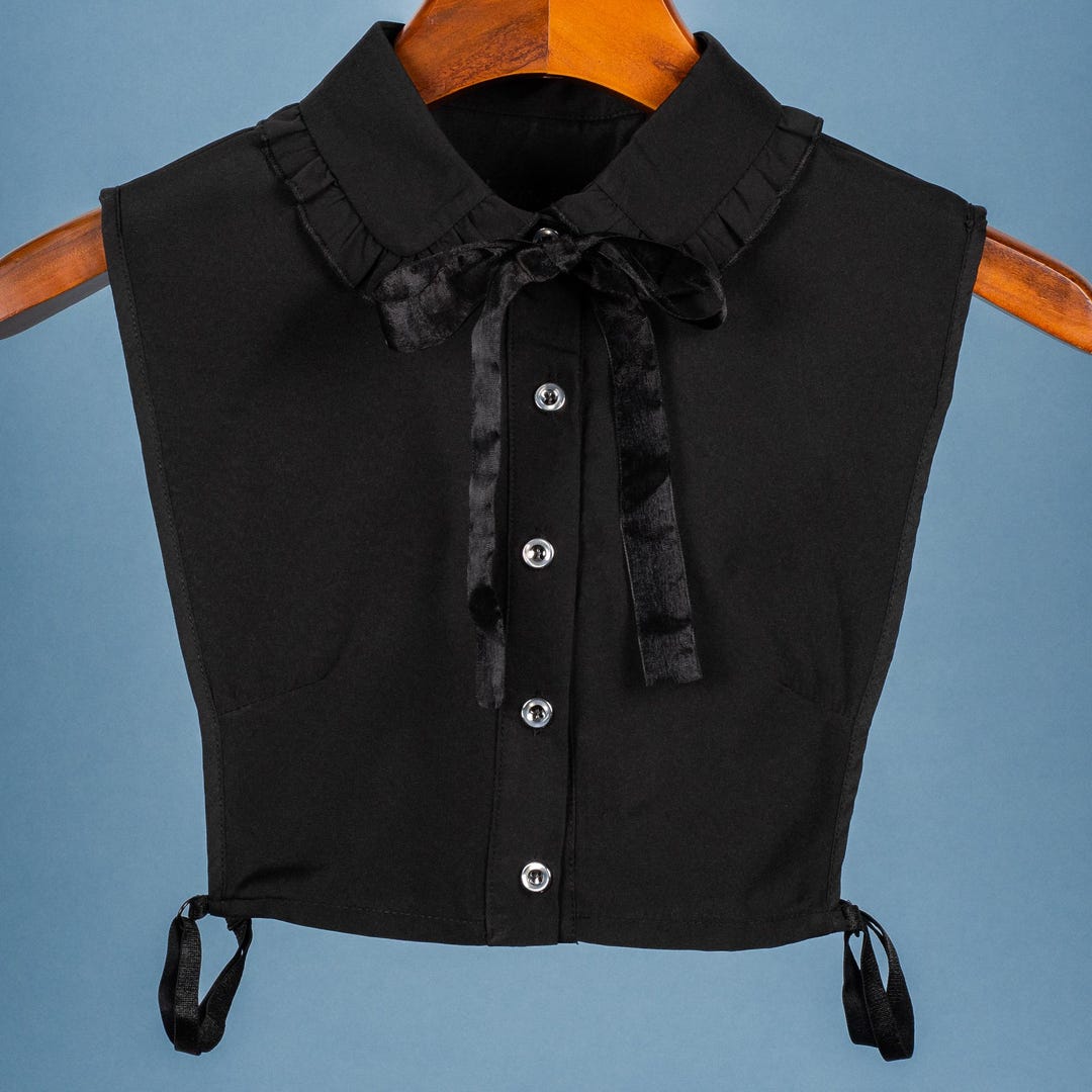 Black Peter Pan Ruffle Satin Crepe Rounded Round Ribbon Collar for ...