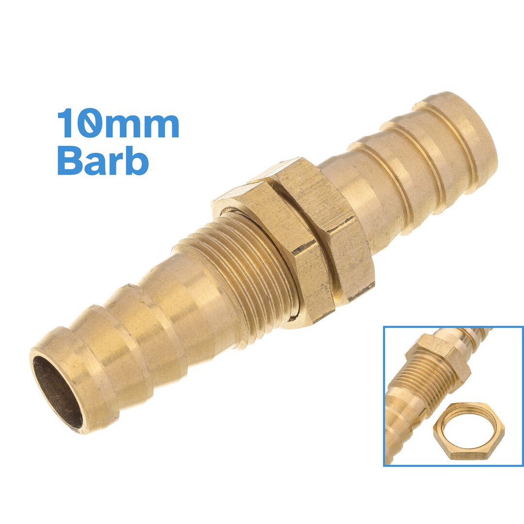 Brass Bulkhead Barbed Fitting 10mm Barb Hose Straight Pipe With Hex ...