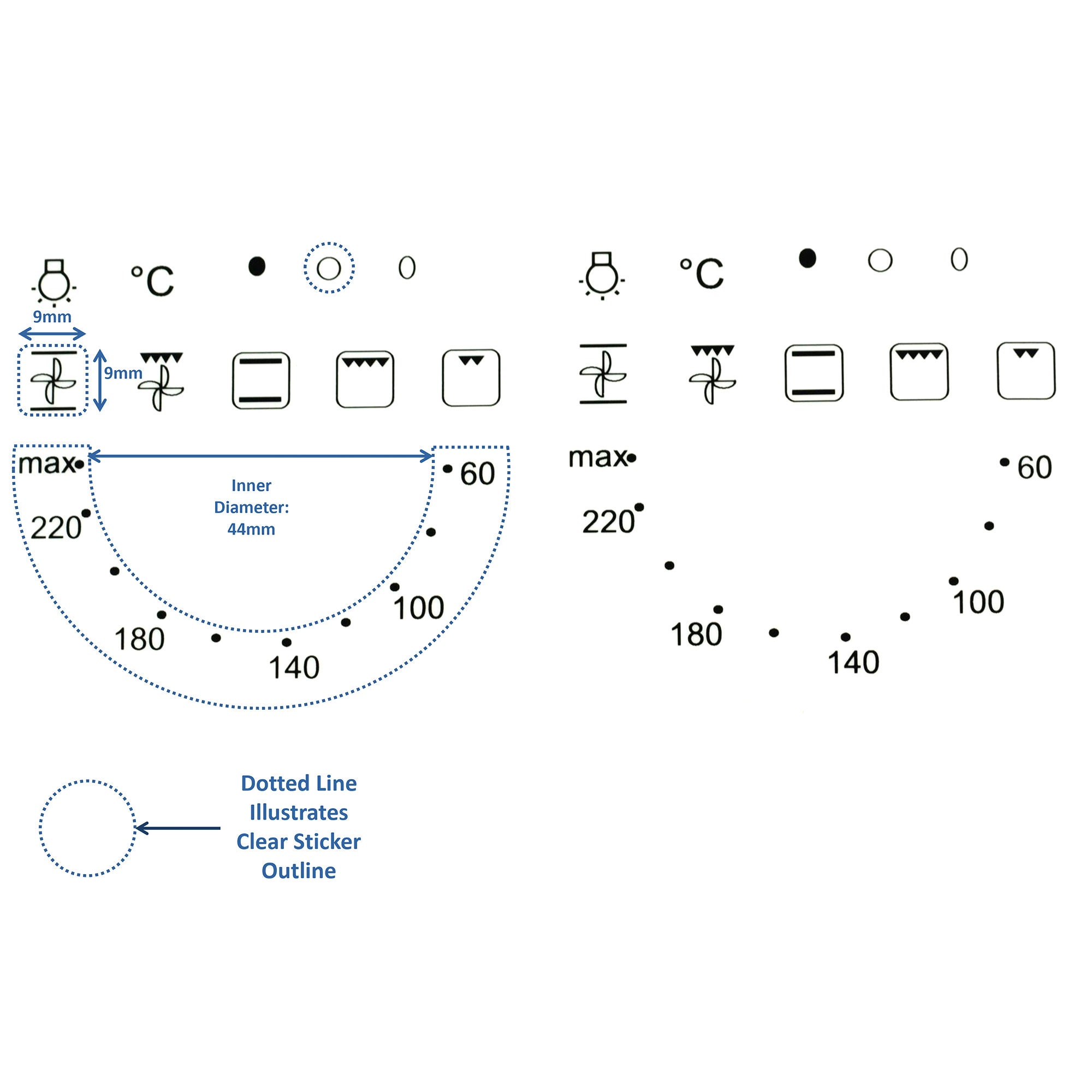 Black Text 60-240/max Degree Clockwise Dial Temperature & Symbol Label ...