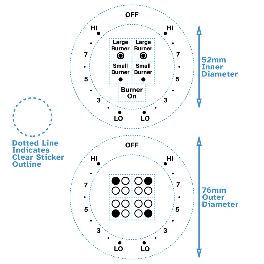 2 Dials Hi-lo Lo-hi Cooktop Burner Self Adhesive Label - Black Print ...
