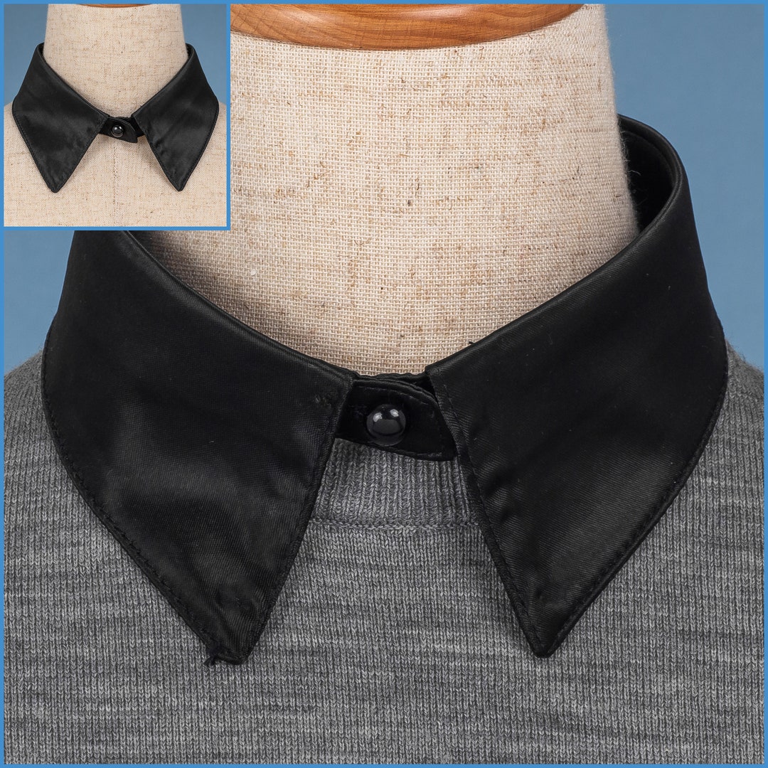 Black Classic Satin Polyester False Collar Pointed Flat Elegant Oxford ...