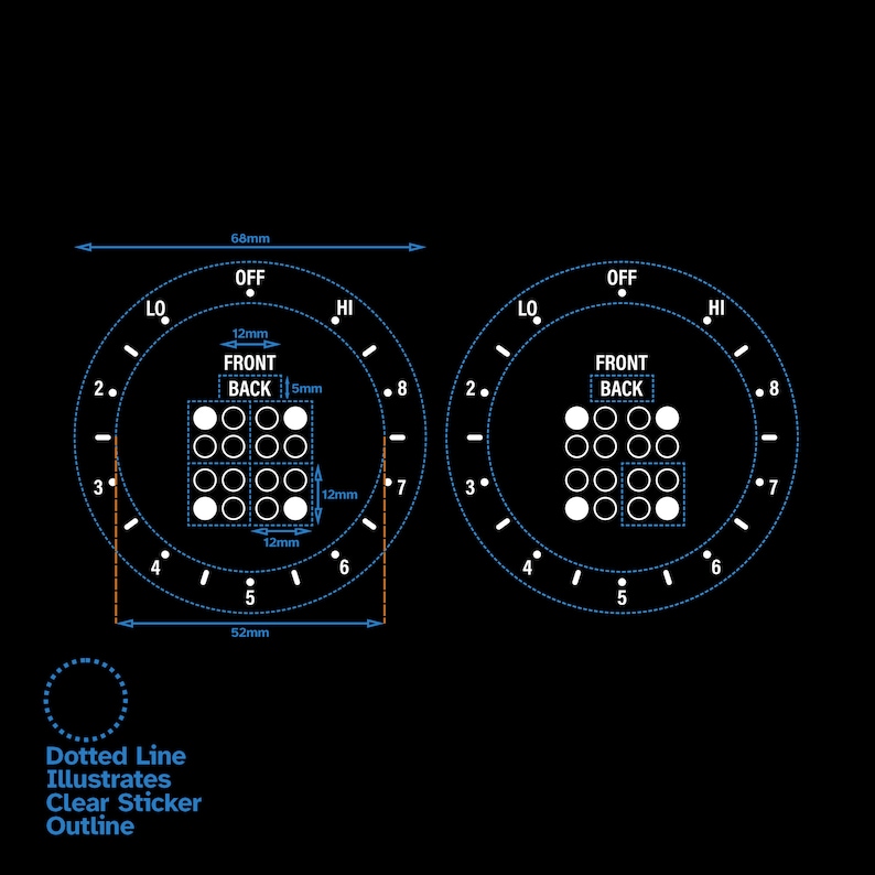 2 Dials White Text on Clear Film Pair Hi Lo Electric Stove - Etsy