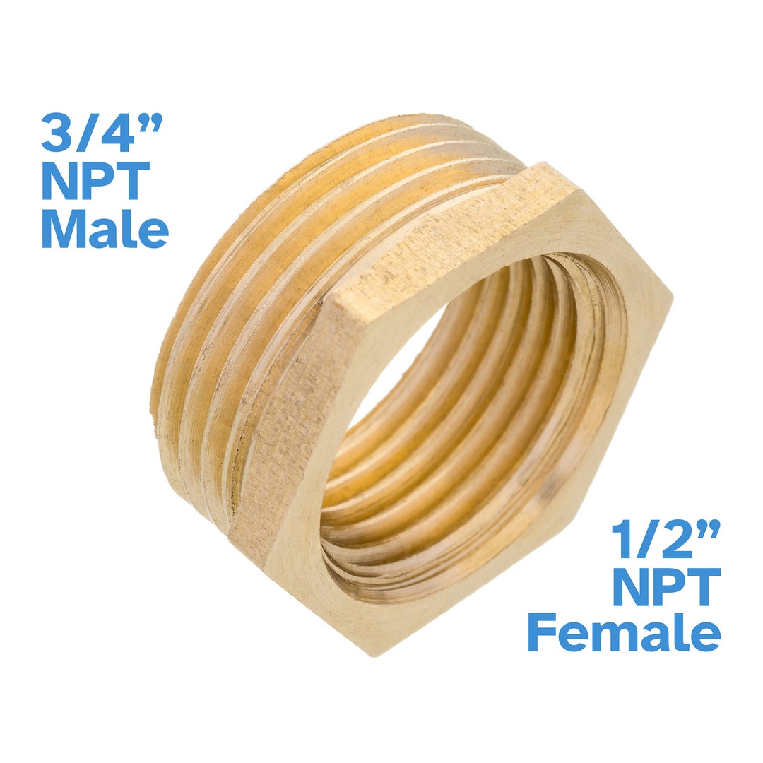 3/4" NPT Male to 1/2" NPT Female Brass Pipe Reducer Low Profile 12mm ...
