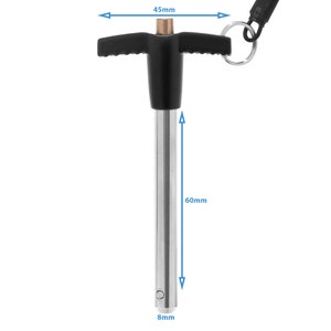 8mm X 60mm Ball Lock Pin With Cable & Black T Head Stainless Steel ...