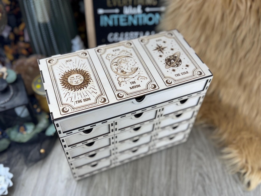 PREMADE* Large Tarot Card Holder, 13 Drawer Box, 12 Tarot Deck Holder ...