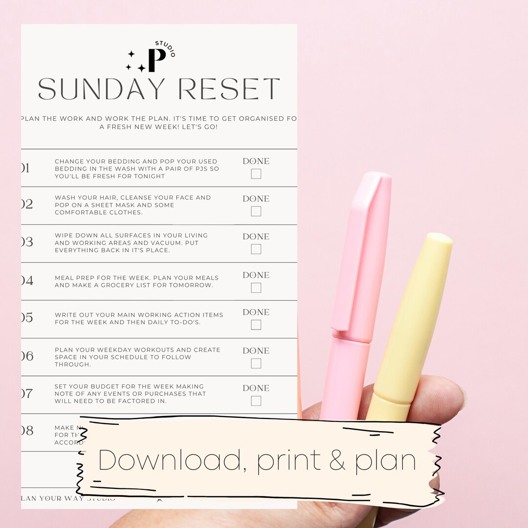 Sunday Reset Checklist - Etsy