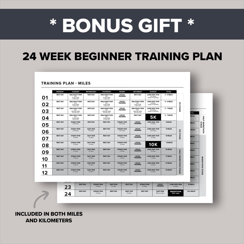 First Marathon Training Planner and Tracker, 24 Week Running Diary Log ...