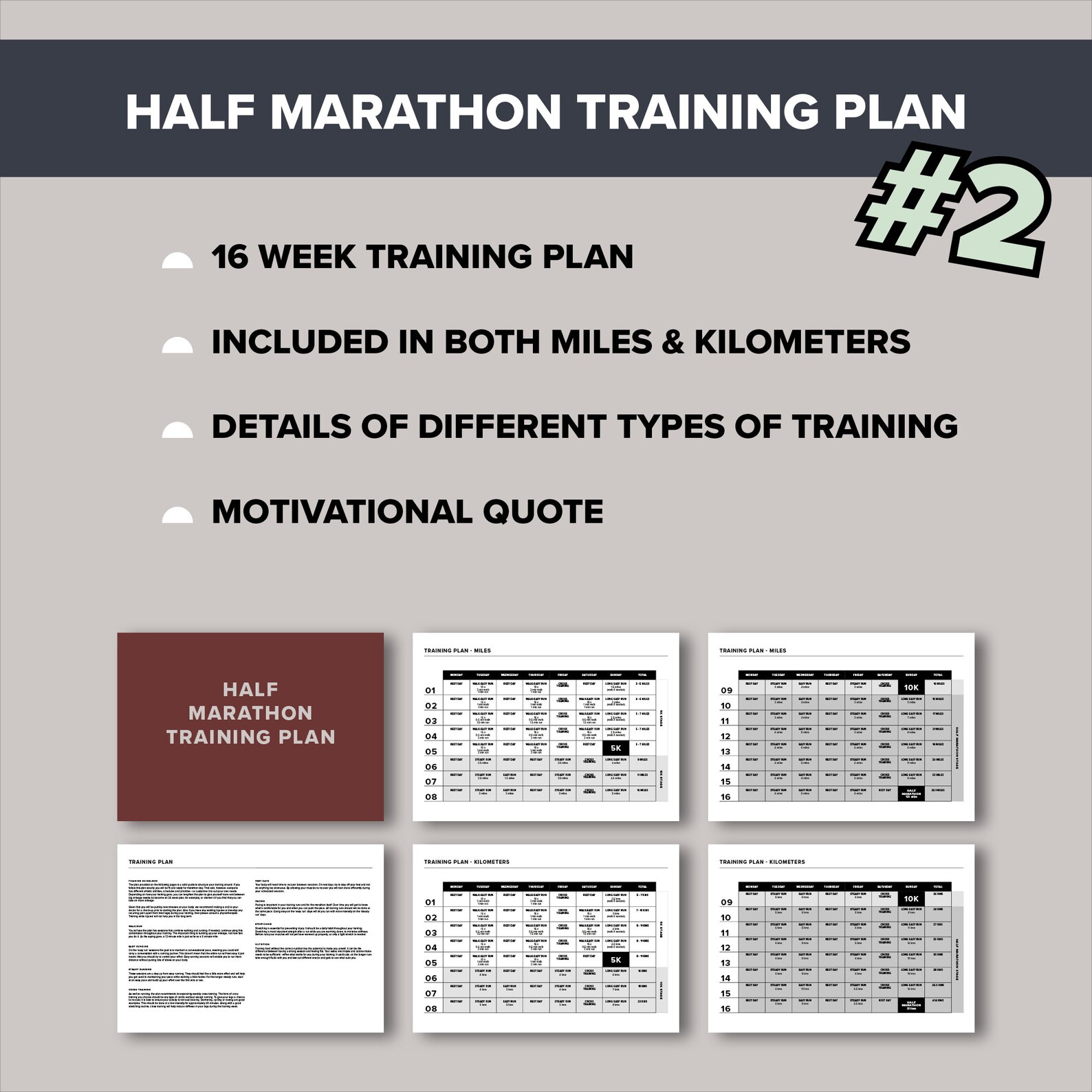 Half Marathon Bundle - Half Marathon Logbook, 16 Week Marathon Training ...
