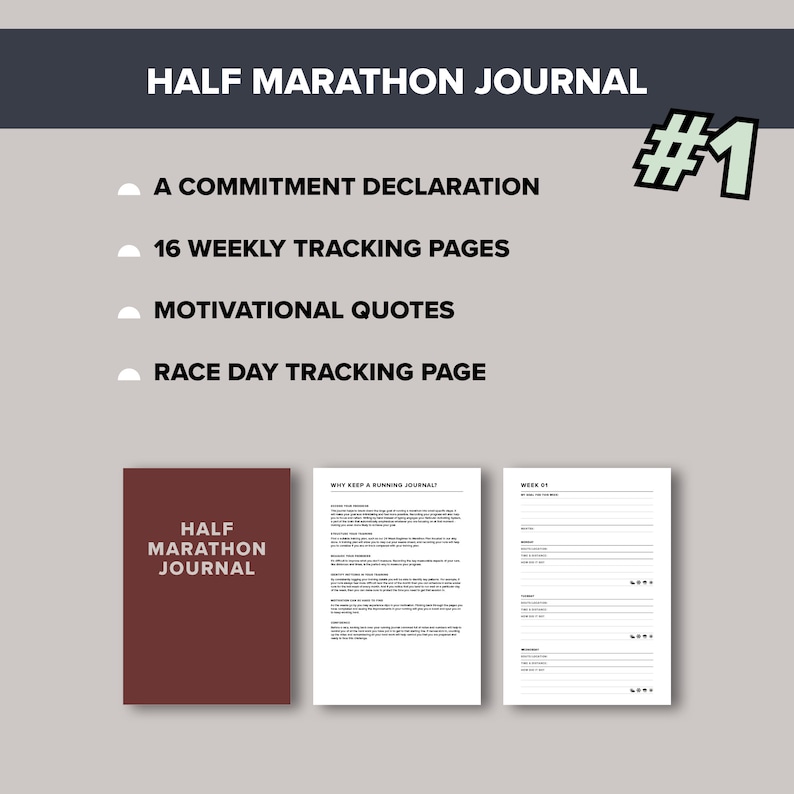 Half Marathon Bundle - Half Marathon Logbook, 16 Week Marathon Training ...