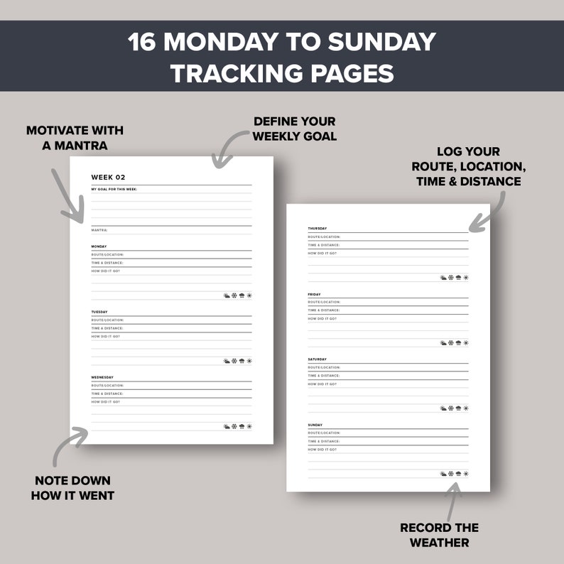 First Half Marathon Training Planner and Tracker, 16 Week Running Diary ...