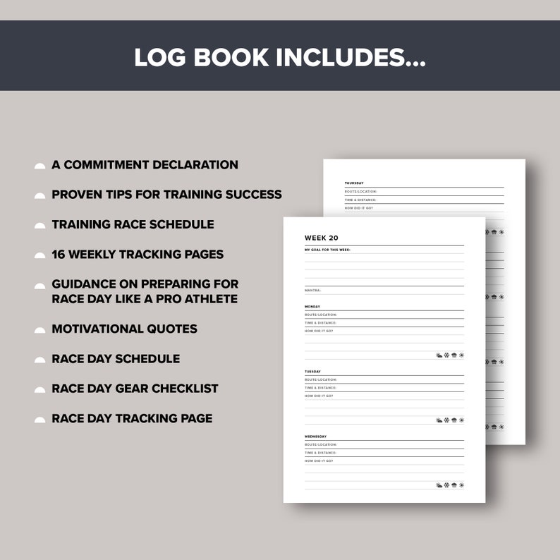 First Half Marathon Training Planner and Tracker, 16 Week Running Diary ...