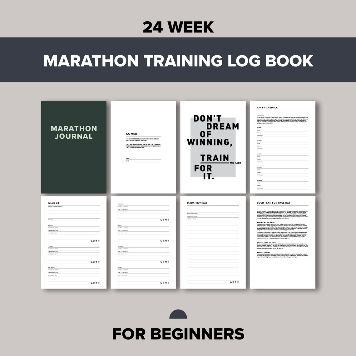 First Marathon Training Planner and Tracker, 24 Week Running Diary Log ...