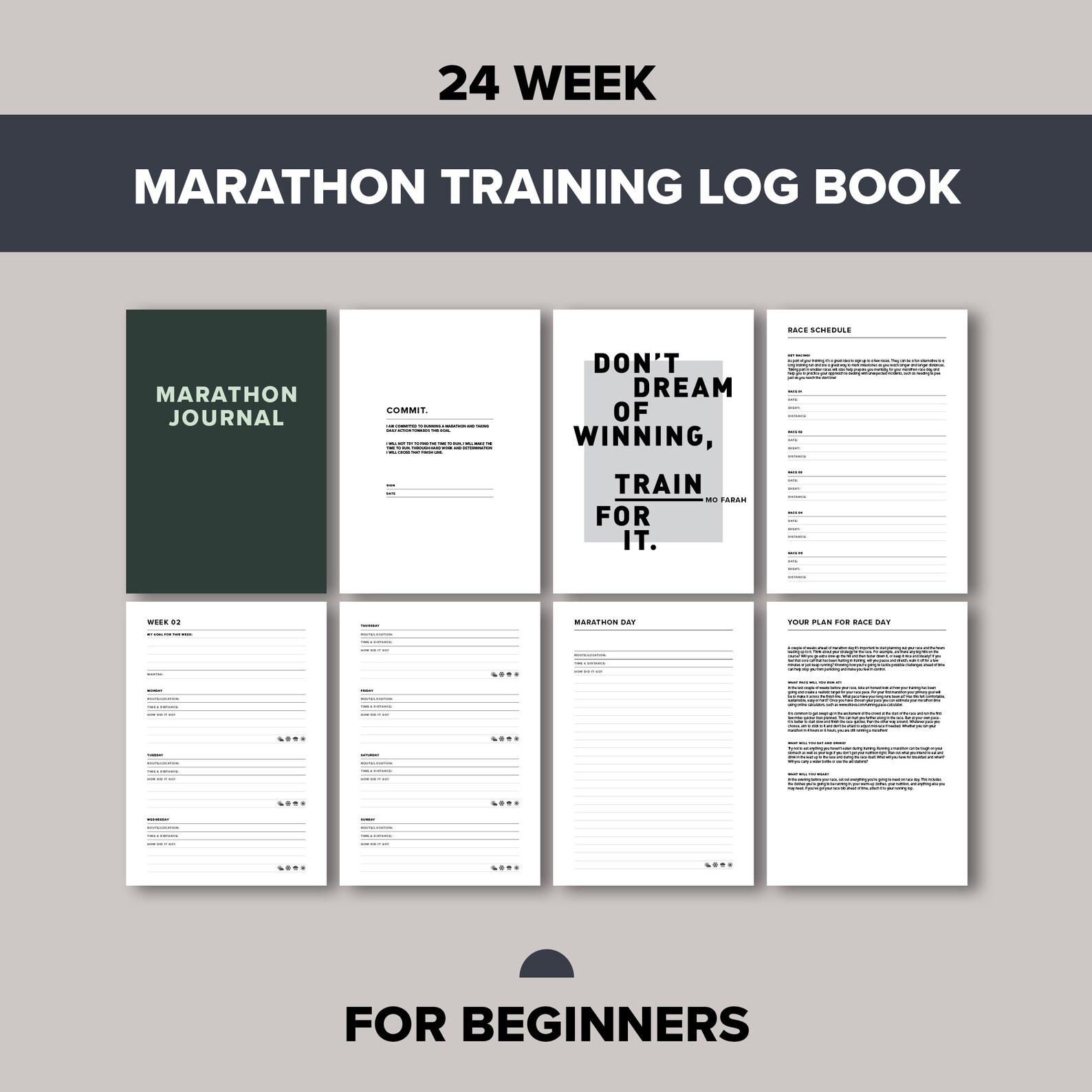 First Marathon Training Planner and Tracker, 24 Week Running Diary Log ...