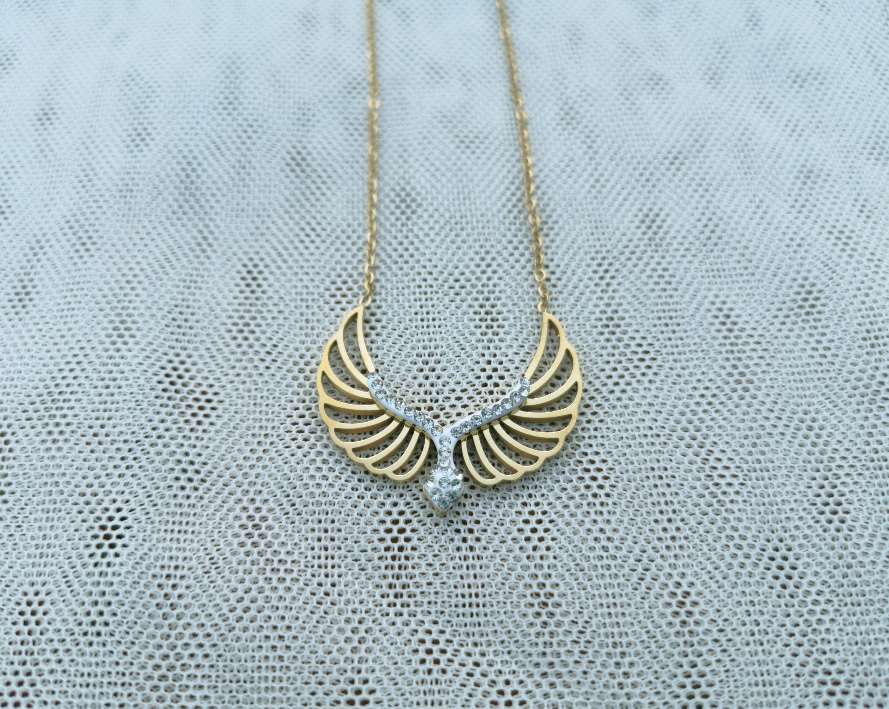 Swarovski Crystal Adorned Angel Wing Necklace, Best Quality Stainless ...