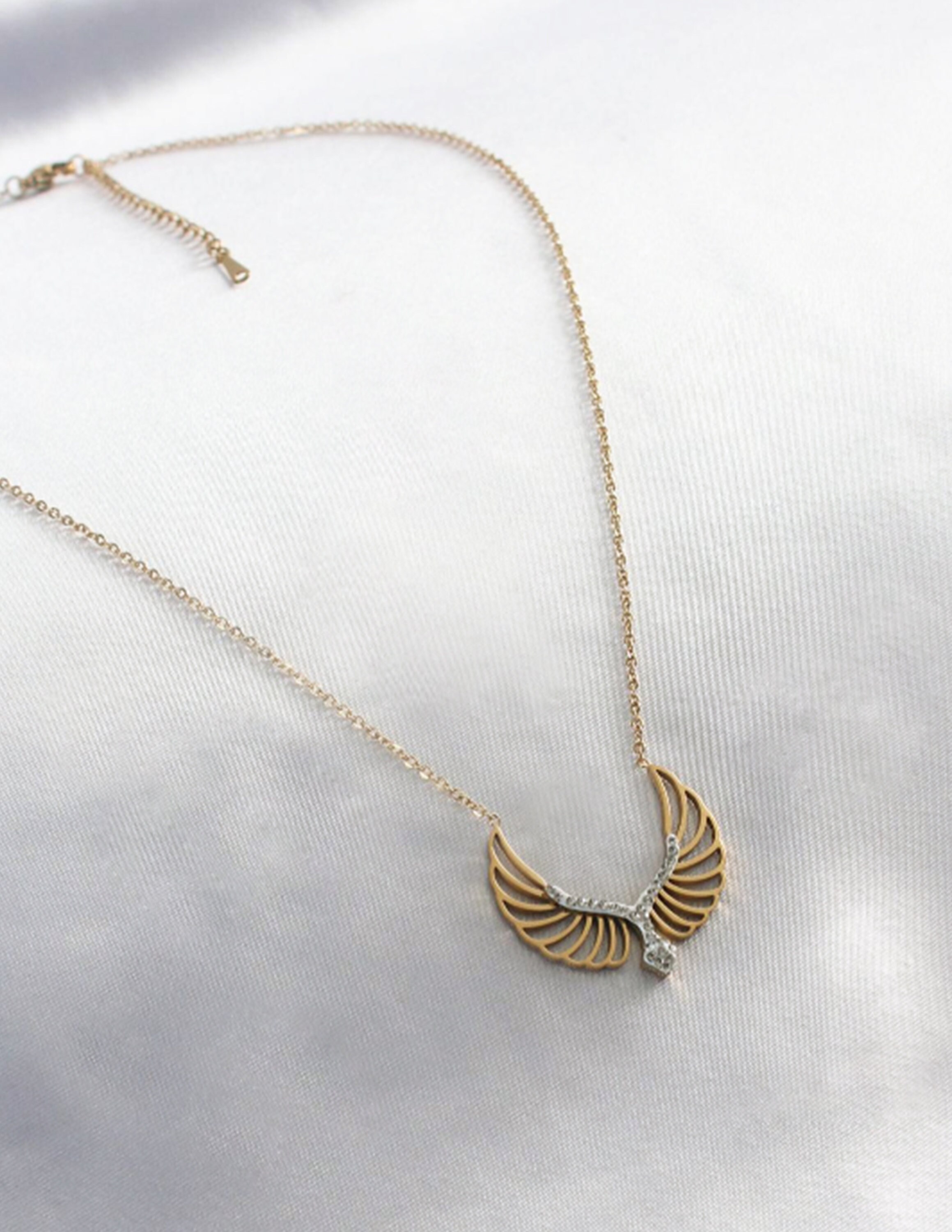Swarovski Crystal Adorned Angel Wing Necklace, Best Quality Stainless ...